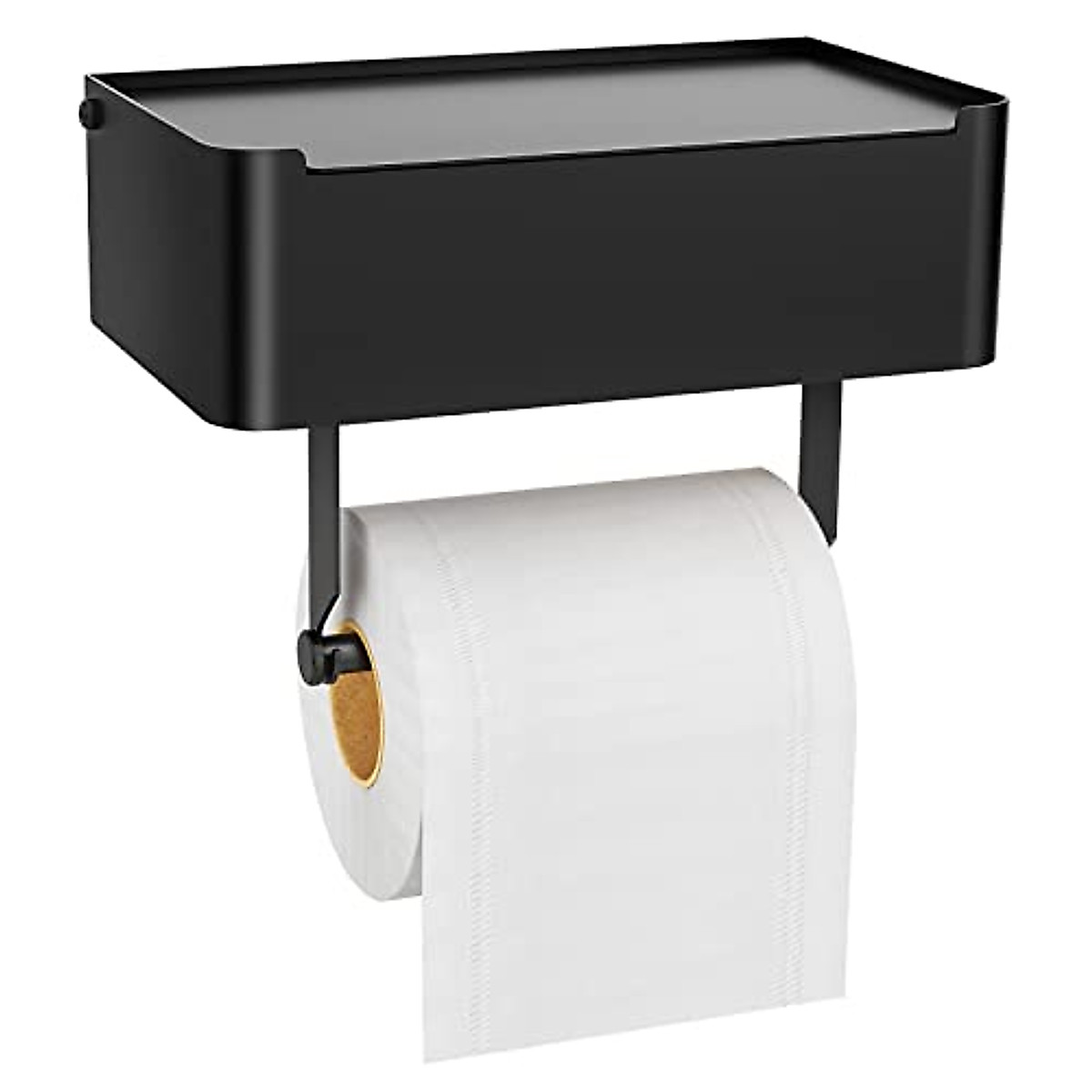JUYSON Toilet Paper Holder with Shelf, Flushable Wipes Dispenser Fits for Bathroom Wipe Storage, Keep Your Wipes Hidden Out of Sight - SUS304 Stainless Steel Wall Mount Organizer (Matte Black)