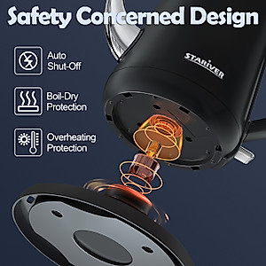 Stariver Gooseneck Electric Kettle, 0.8L Electric Tea Kettle Tea Pot, Pour Over Coffee Kettle with Stainless Steel Inner Lid & Bottom, Water Boiler with Auto Shut Off and Boil Dry Protection, Black