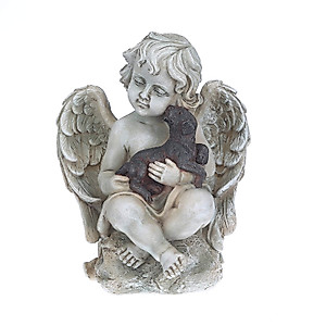 Topadorn Angel Wings with A Little Dog in Arms Angel Resin Statue, Angel Figurine Tabletop Decor Angel Pray Design Display