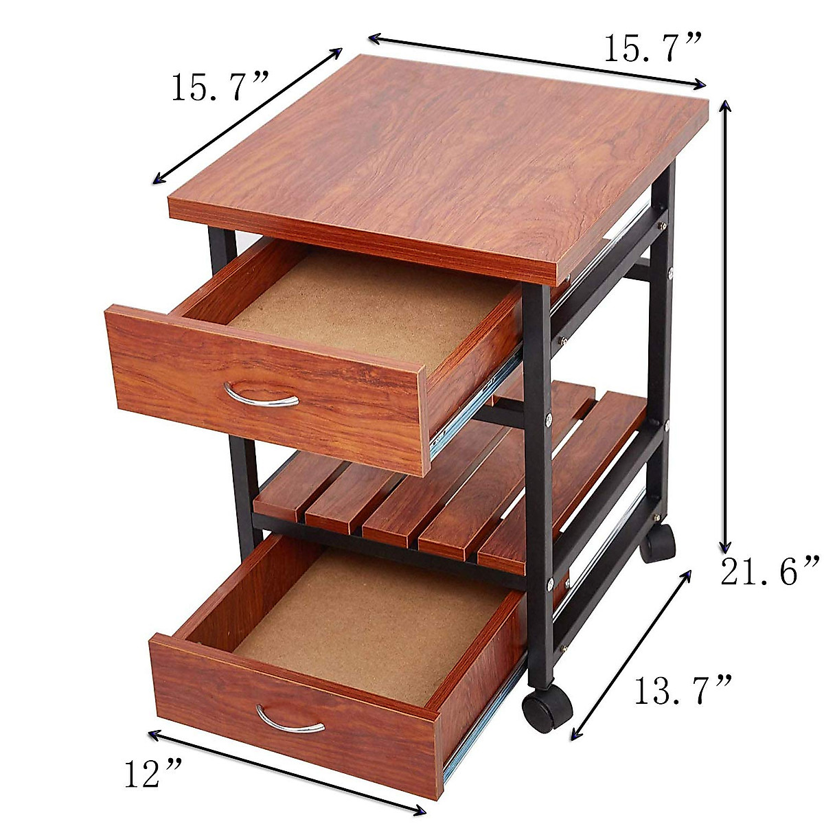 Livebest Rolling Wooden End Table Beside Cabinet,Nightstand Dresser Storage Organizer Unit with 2 Drawers for Bedroom Living Room