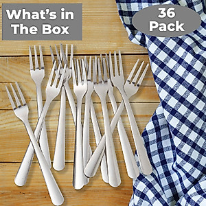 Super Durable, Elegant Mini Cocktail Forks 36 Pcs. Stainless Steel Tasting or Sampling Fork Set for Hors D'Oeuvres, Appetizers, Mussels, Crab. Small Metal Flatware Is Great for Restaurants and Events