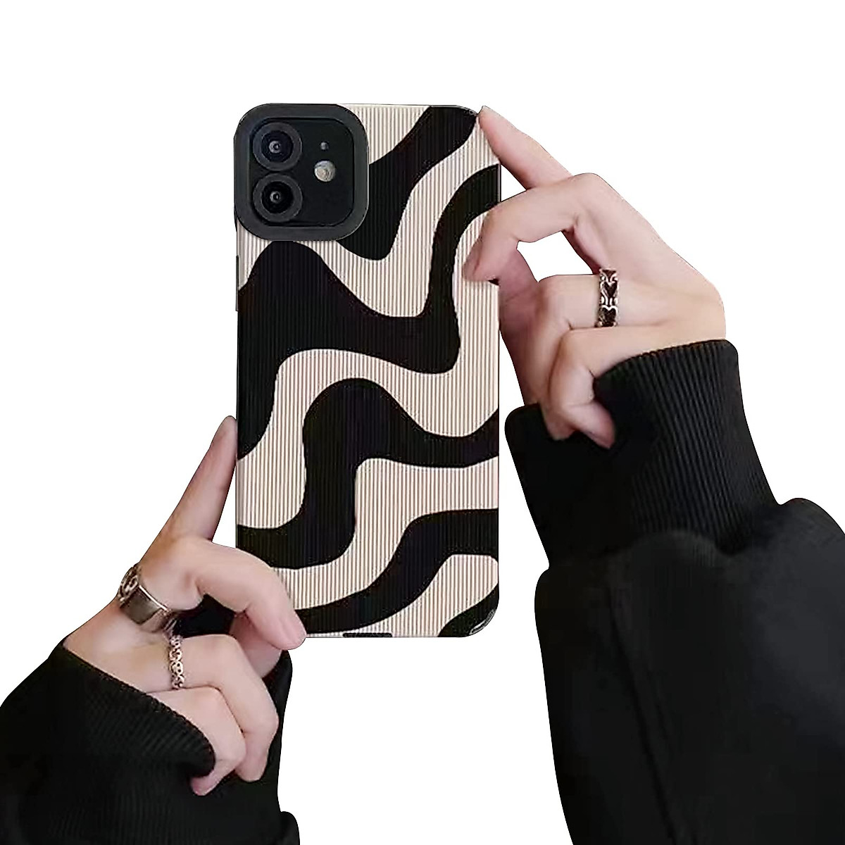 Ownest Compatible with iPhone 12 Mini Case with Fashion Simple Cute Zebra Stripes Pattern Case for Women Girls Soft Silicone Protection Case for iPhone 12 Mini-Black