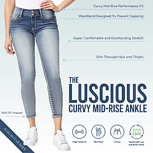 WallFlower Women's Luscious Curvy Ankle Mid-Rise Insta Stretch Juniors Jeans (Standard and Plus), Camille, 9