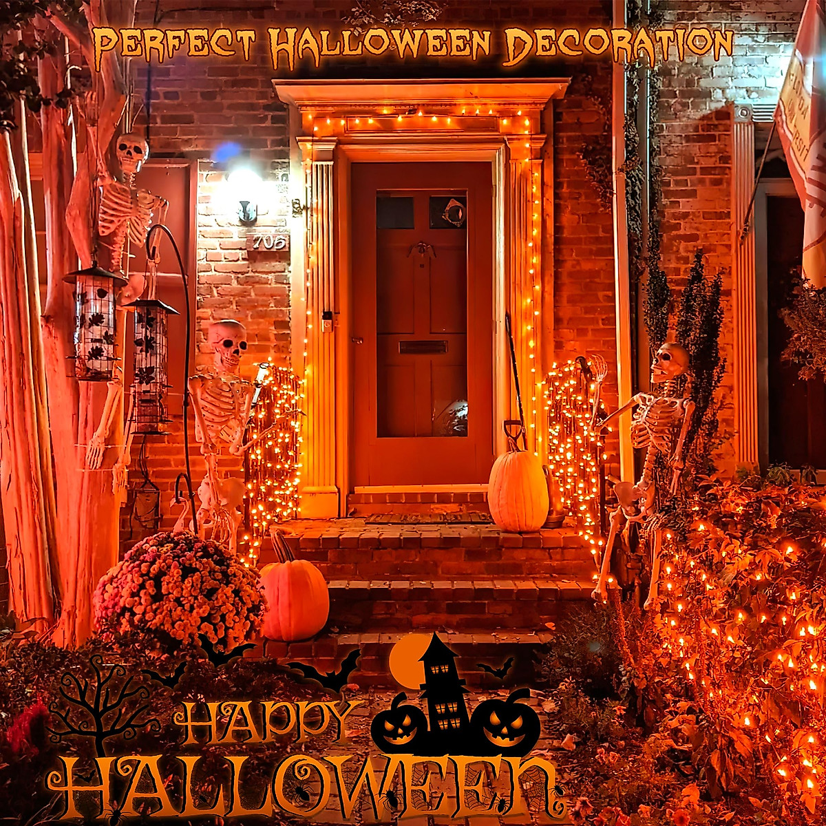 Ｗoohaha Solar Halloween Lights Outdoor,2 Pack Each 33Ft 100LED Orange Halloween Lights,Copper Wire Solar Powered Fairy String Lights 8 Modes for Garden,Tree,Thanksgiving,Christmas,Parties,Home Decor