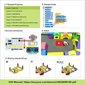 OSOYOO Building Block Robot car kit for Arduino as STEM Toy Gift for Kids Teenagers Adults to Learn Program Electronic Circuits, WiFi IOT Mechanical