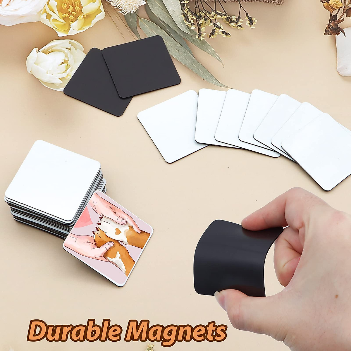 34 PCS Sublimation Magnet Blanks, ZYNERY Sublimation Blank Fridge Magnets Printable Photos, Personalized Custom Magnets for Refrigerator Decoration, Kitchen, Office, Wall (Square 5.5 x 5.5cm)
