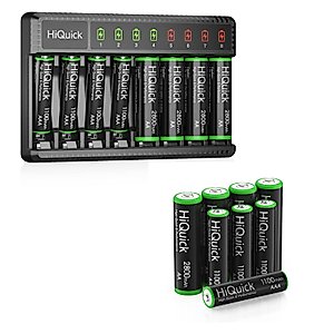 HiQuick 8 Bay Smart Battery Charger with 4AA and 4AAA Battery + 4 AA 4 AAA Rechargeable Batteries