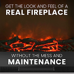 Cambridge 72-Inch Sanoma Electric Fireplace in Walnut with Built-in Bookshelves and a 1500W Charred Log Insert