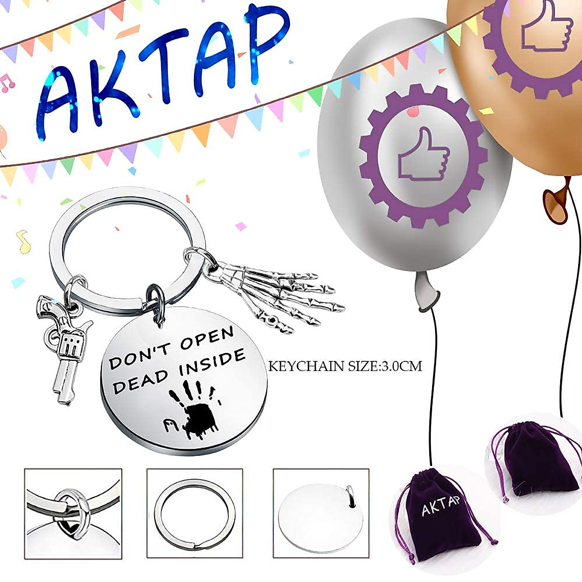 AKTAP Horror Zombie Movie Inspired Keychain Don’t Open Dead Inside Zombie Keyring for Walking -D Fans Gift