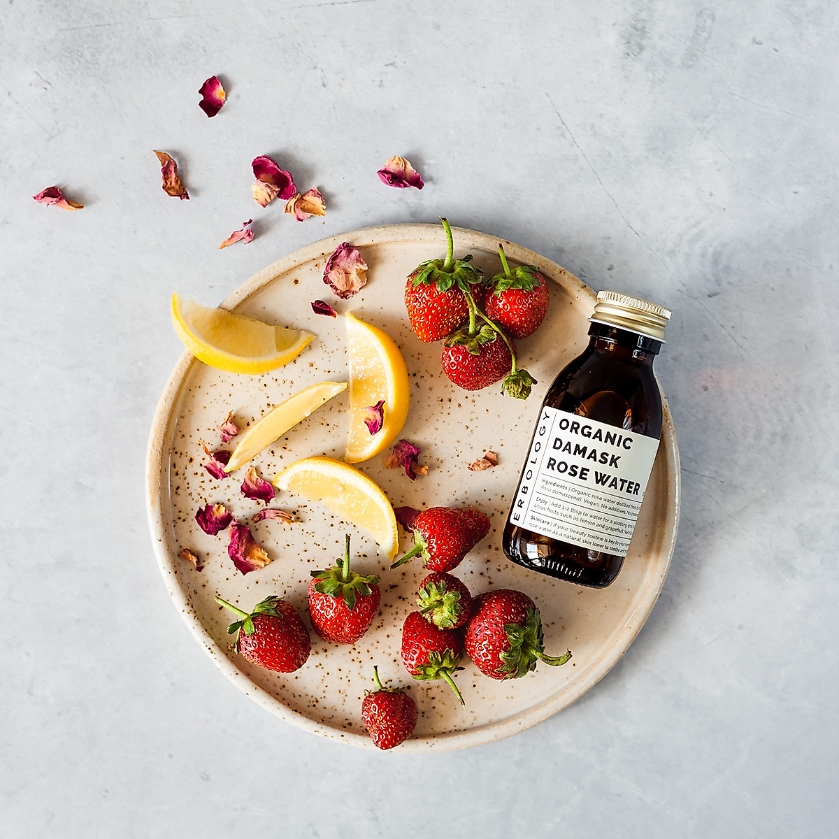 Erbology Organic Rose Water 3.4 fl oz - Distilled from Damask Rose - Premium Food Grade Hydrolate of Rose - Soothes, Hydrates and Calms - Non-GMO - Recyclable Glass Bottle