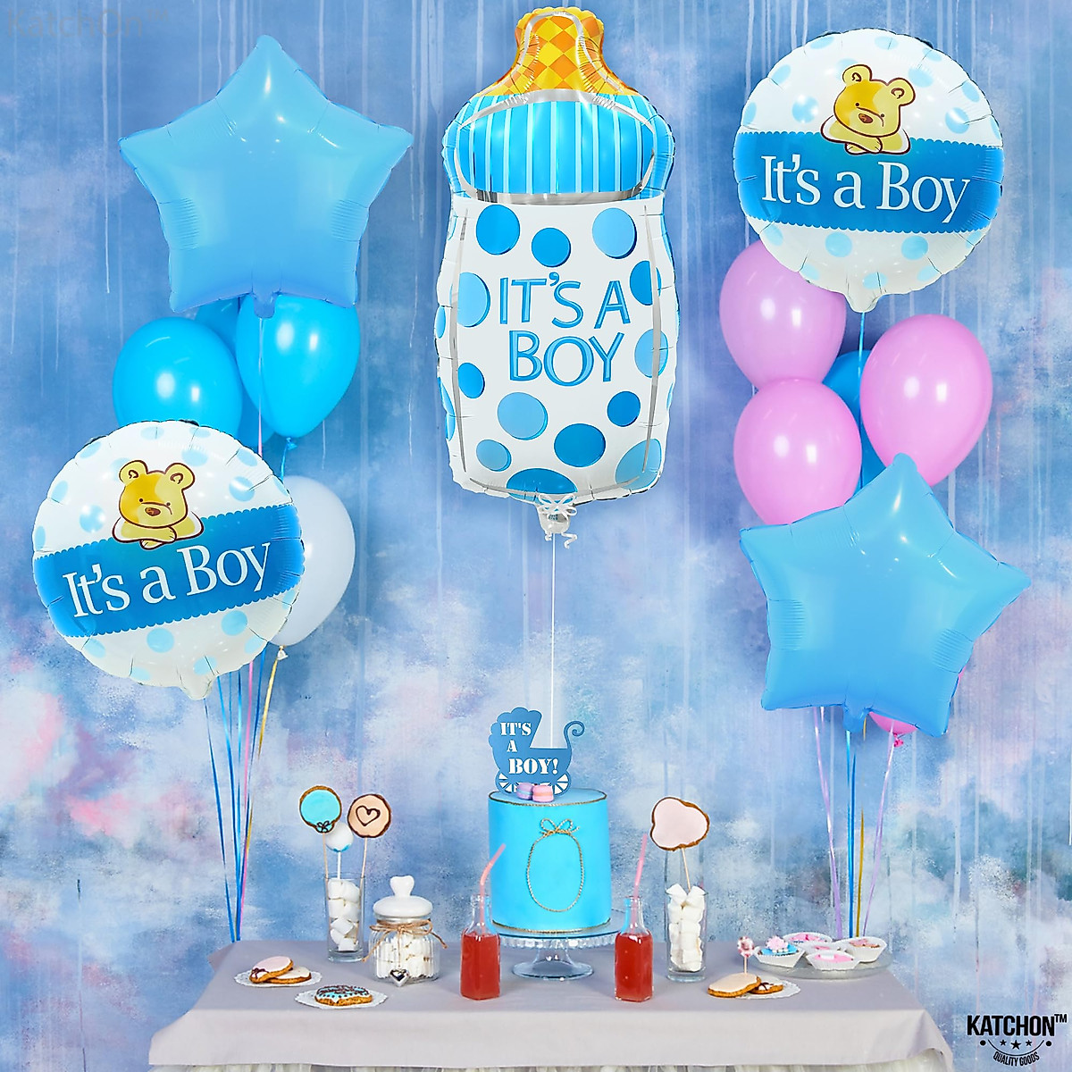 KatchOn, Its A Boy Balloons Set - Pack of 5 | Baby Boy Balloons | Baby Shower Balloons for Boy | Blue Baby Bottle Balloon, Welcome Baby Boy Decorations | It's A Boy Balloons, Baby Boy Foil Balloon