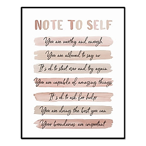 Note To Self, Self Care Sign, Social Worker Office Decor, Mental Health Wall Art, Counselling Sings, Affirmations Print, Positive Psychology, Unframed (11X14 INCH)