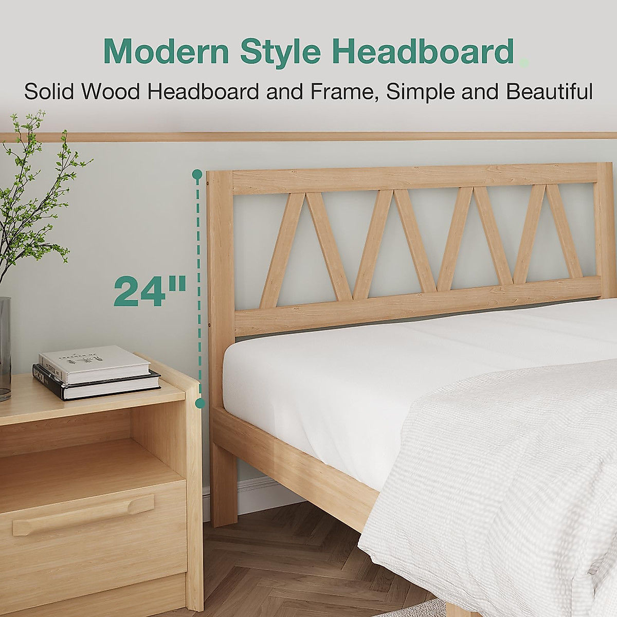 Novilla Queen Bed Frame with Headboard Wood Queen Bed Frame, Bed Frame Queen Size Solid Wood Bed Frame Foundation with Wood Slat Support, No Box Spring Needed, Easy Assembly