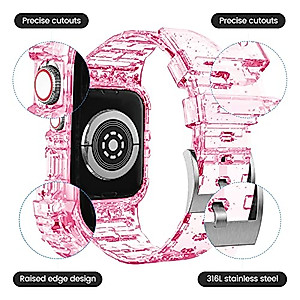 ABELTA Compatible for Apple Watch Band 38mm 40mm 41mm with Bumper Case Cover for Women Men, Clear Crystal Durable Sport Transparent Protective Band for Apple Watch Series 8 7 6 5 4 3 2 1 SE (41mm/40mm/38mm, Glistening Pink)