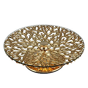 MDLUU Glass Cake Stand 11.6 inch, Cake Platter Pedestal, Dessert Server Display for Wedding, Party, Birthday(Metal Branches Pattern)