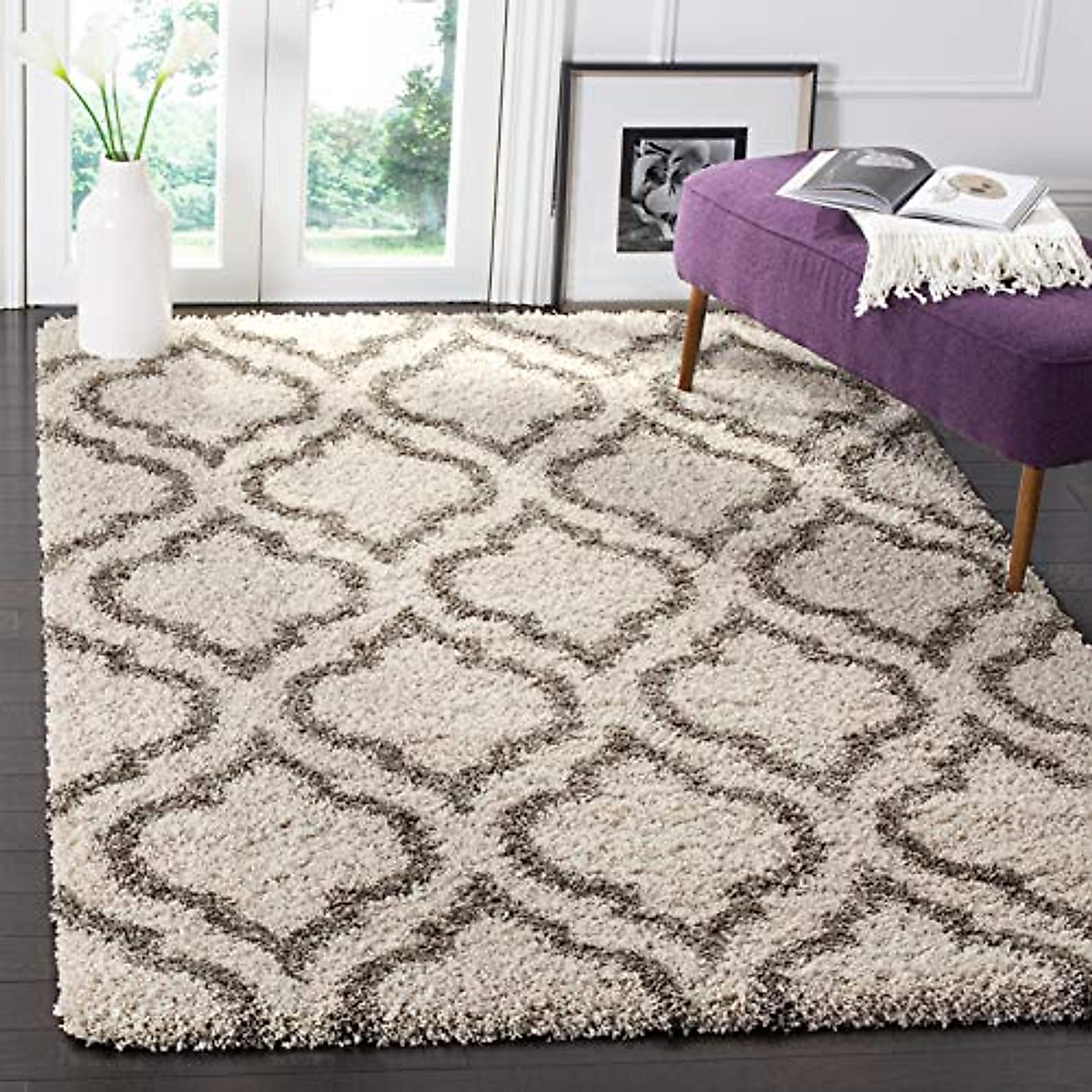 SAFAVIEH Hudson Shag Collection 2' x 3' Ivory/Grey SGH284A Moroccan Non-Shedding Living Room Bedroom Dining Room Entryway Plush 2-inch Thick Accent Rug
