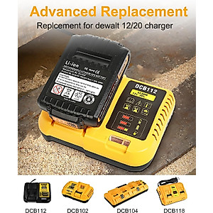 Xmenany 2-Pack 20V MAX 6.0Ah Replacement for DEWALT 20V Battery and Charger Combo,12V/20V DCB112 Station Kit,6.0Ah Lithium-Ion Battery Extra Long Run Time