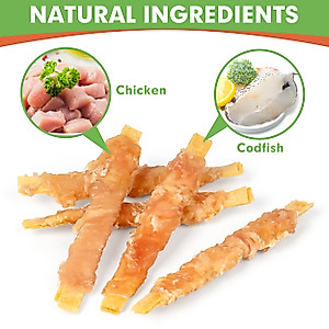 MON2SUN Rawhide Free Dog Treats, 4 Inch Chicken Wrapped Cod Fillet Dog Snacks for Small Dogs, Soft and Training Treats, 20oz (56 Count-Pack of 1)