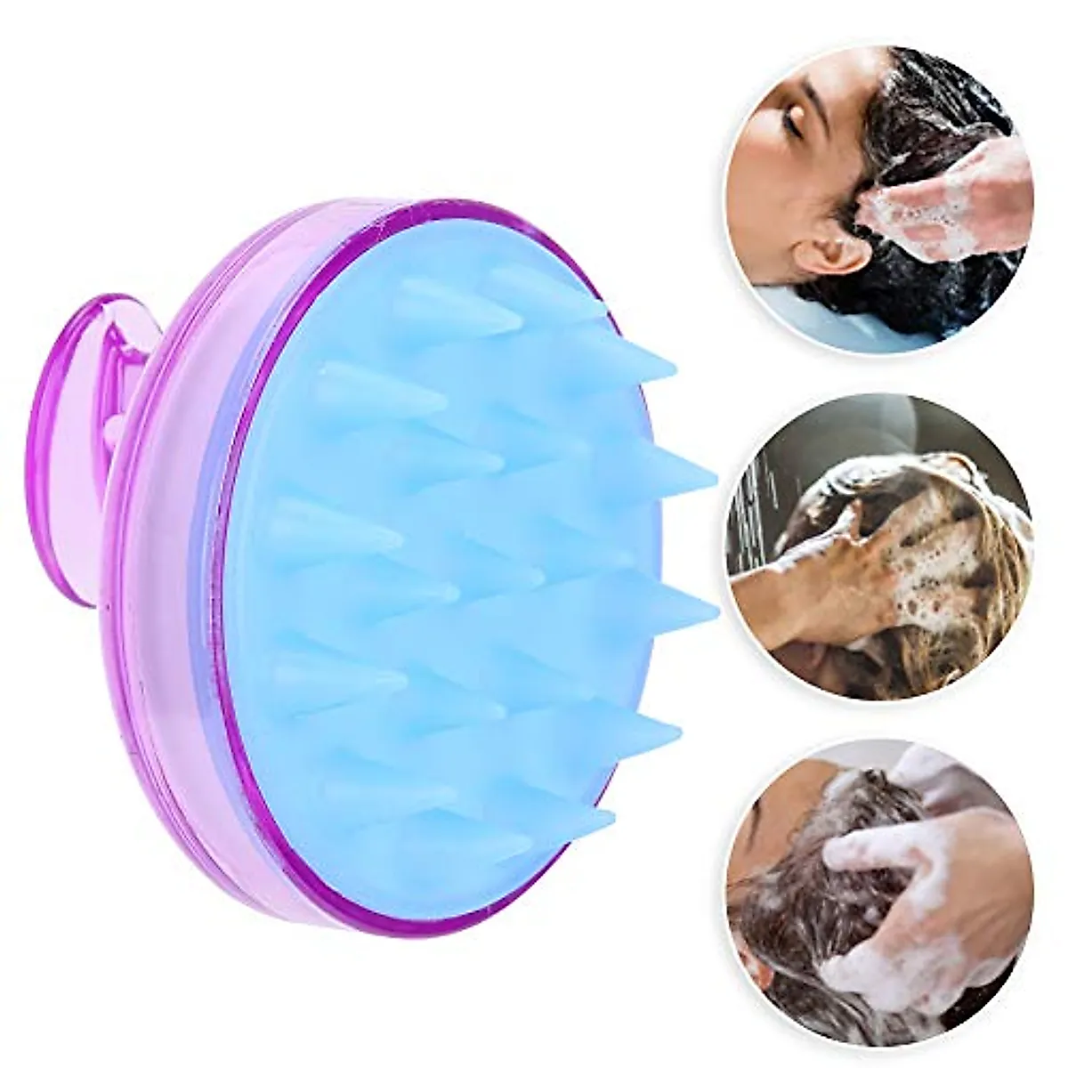 Shampoo Massager Brush, Round Silicone Scalp Massage Exfoliator Comb for Hair Cleaning Washing, Shampoo Brush Massager for All Hair Types of Women, Men (purple)