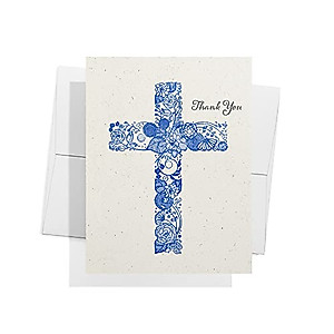 Twigs Paper - Christian Cross Thank You Card Set - 12 Blank Religious Cards (5.5 x 4.25 Inch) with 12 Envelopes - Eco Friendly Stationery - Made In The USA From Sustainable Materials