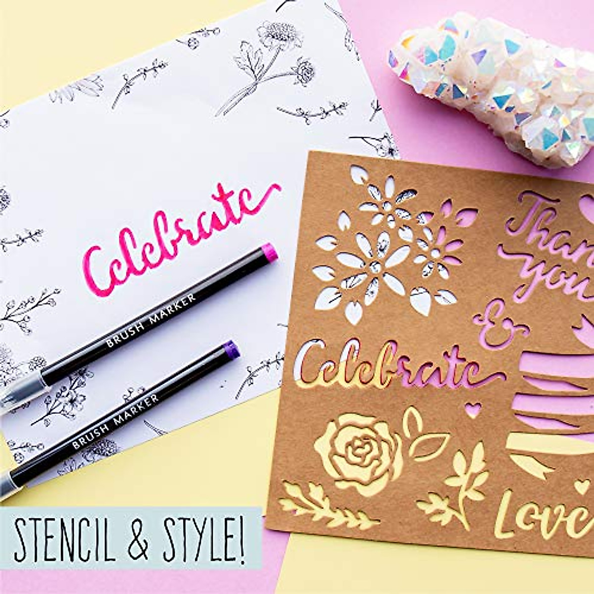 STMT DIY Make Your Mark Hand Lettering Set, Step-By-Step Beginner Modern Calligraphy Hardcover Workbook, Includes Practice Sheets, Stencils, Flexible Fine Tip & Brush Markers, DIY Calligraphy Kit