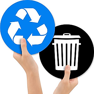 Recycle and Trash Logo Stickers 4 Pack - 6in Circle - for Metal or Plastic Garbage cans, and Bins - Indoor & Outdoor - Laminated and UV Protected Premium Decal (Blue, Medium)