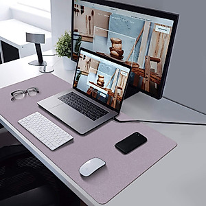 TOWWI PU Leather Desk Pad with Suede Base, Multi-Color Non-Slip Mouse Pad, 32” x 16” Waterproof Desk Writing Mat, Large Desk Blotter Protector(Gray-Pink)