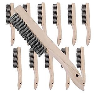 ZOENHOU 12 Pieces 10 Inches Wire Brush Wooden Handle, Multi-Purpose Wire Scratch Brush, Wire Brushes for Cleaning Welding Slags and Rust, 20 Steel Wires Each Hole