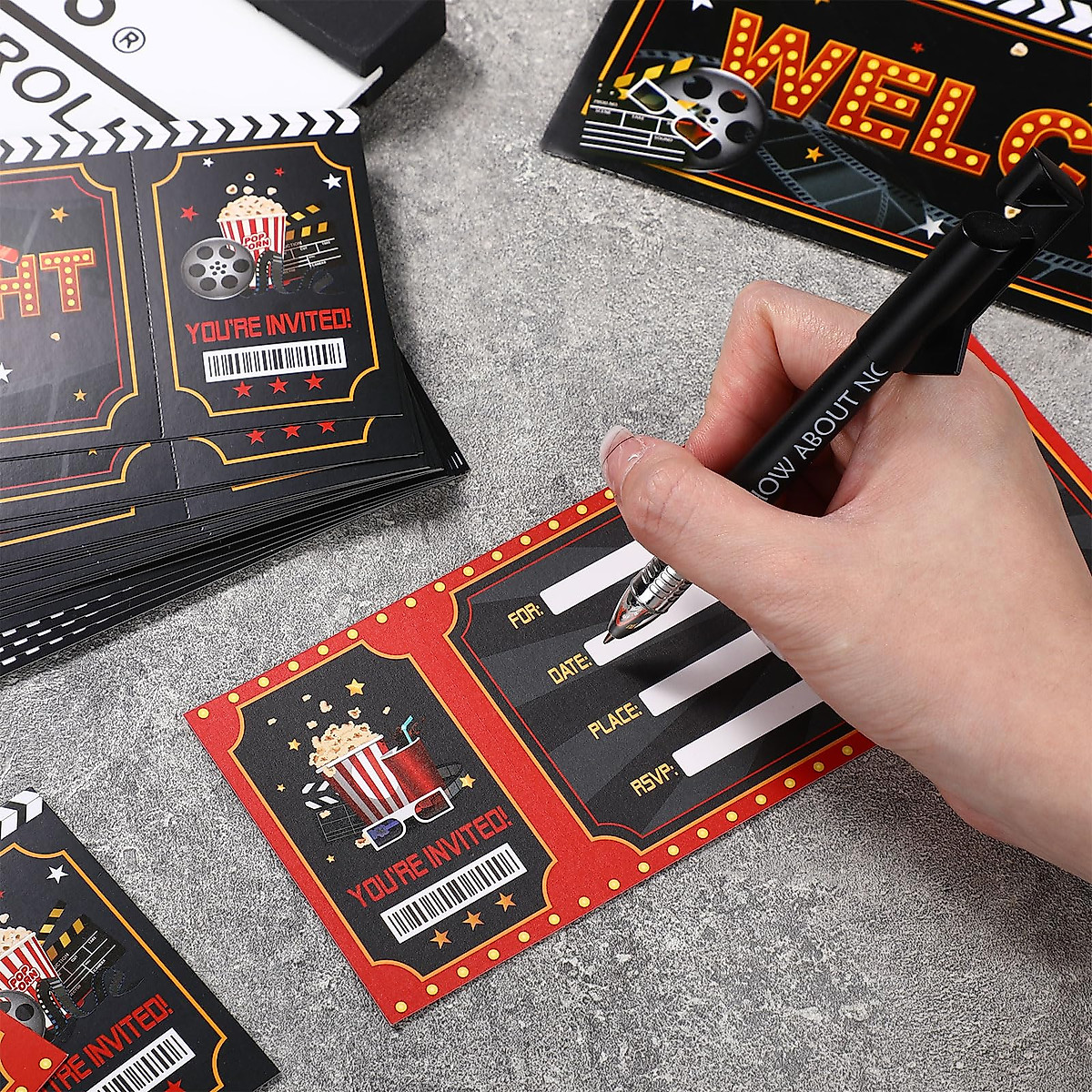 Harloon 36 Sets Movie Party Invitations Movie Night Theater Party Birthday Invitations Cards Popcorn VIP Party Ticket with Envelopes Postcards Birthday Red Carpet Party Supplies