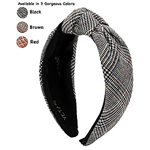 YETASI Headbands for Women are Trendy. Plaid Black Knotted Headband for Woman is a Designer Top Knot Head band Fashion