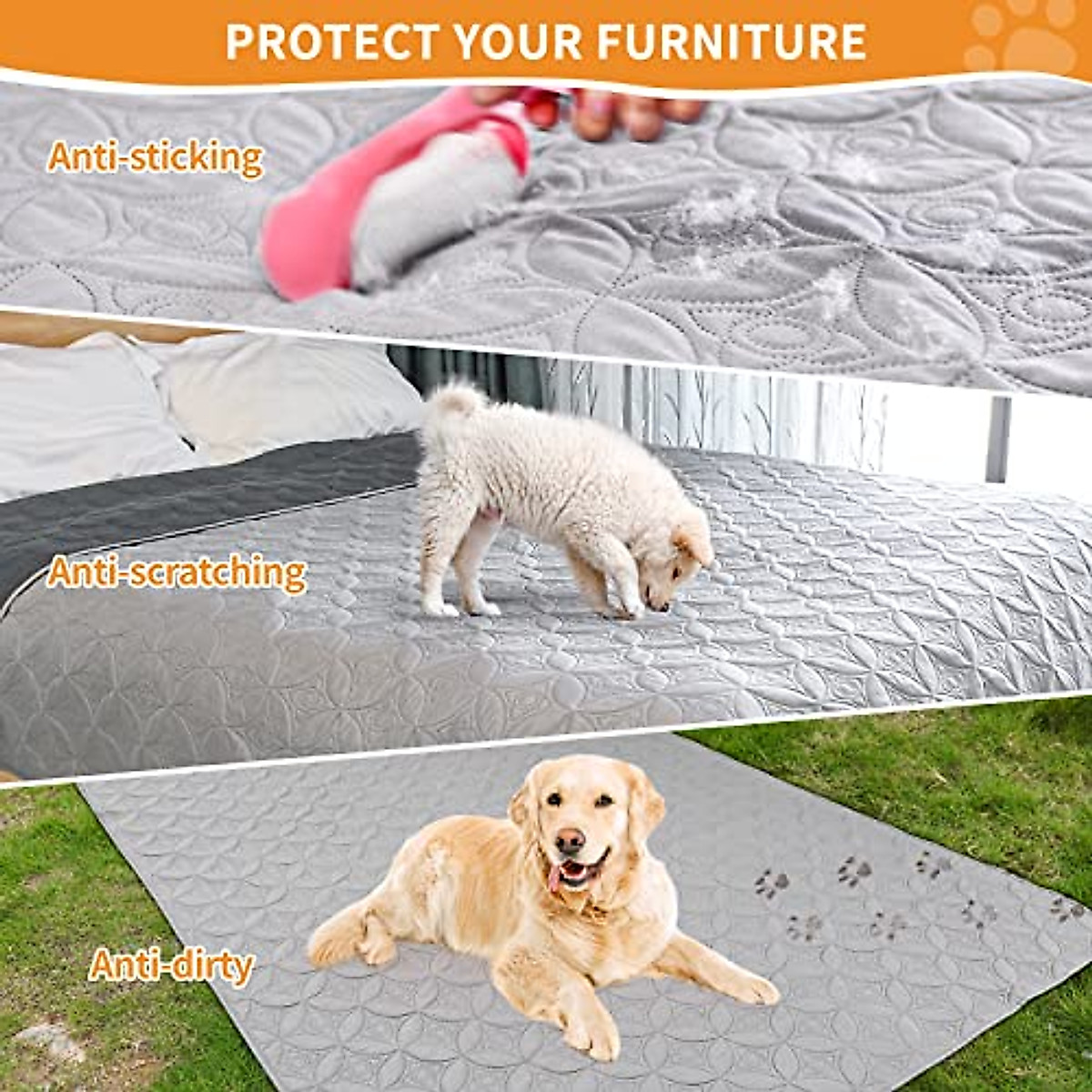2 Packs Waterproof Dog Blankets Washable for Large Dog, All-Round Protector for Pets, Soft Reversible Dog Blankets Anti Scratches Dirty for Bed Couch Sofa Furniture (54"×82", Light/Dark Grey)