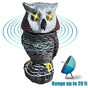 Ugold Solar Powered Garden Owl with Detection, Flashing Eyes, Rotating Head, Realistic Hoots and Silent Mode, Garden Sculpture, Plastic Owl Decoration for Home, Garden, Patio and Lawn