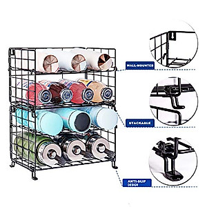 X-cosrack Adjustable Water Bottle Organizer,4-Tier Wall-Mounted Water Bottle Holder, Stackable Water Bottle Storage Rack for Kitchen Countertops,Pantry, Cabinet,Black(Patent No.: US D950,280 S)