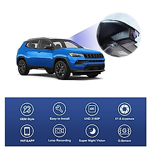 FITCAMX Car Camera WiFi Connection APP Control Dash Cam Compatible with Jeep Compass (2nd Gen) 2018 2019 2020 2021 2022 2023 (Color : HD2-6125, Size : 2K Dual Cam 64GB)