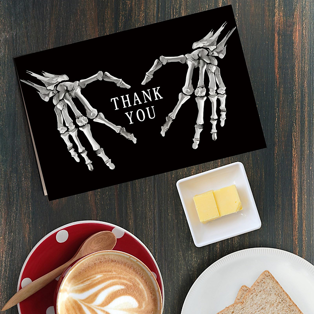 Qiliji Gothic Thank You Card for Him Her, Goth Skeleton Heart Hands Thank You Card, Halloween Party Thank You Card, Wedding Thank You Card, Spooky Appreciation Card