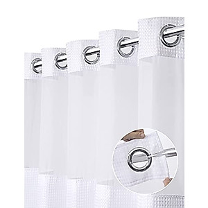 SUMGAR No Hook Shower Curtain Extral Long 71" x 86" White Waffle Weave Textured Fabric Cloth Hotel Luxury Simple Elegant Shower Curtains Set with Snap in Liner for Modern Farmhouse Bathroom