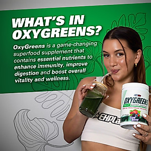 EHP Labs OxyGreens Super Greens Powder - Spirulina, Chlorella Superfood, Green Juice Powder & Greens Supplements with Prebiotic Fibre, Antioxidants & Immunity Support, 30 Serves (Strawberry Margarita)