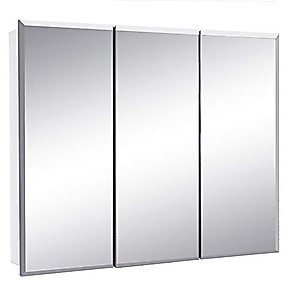 Design House 597500 Cyprus Fully Assembled Frameless Mirrored Tri-View Surface or Recessed Mount Bathroom Medicine Cabinet, 36.3 x 30.1