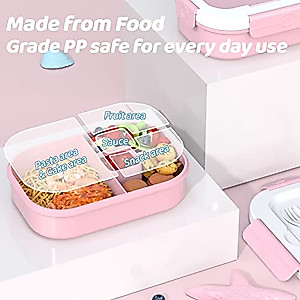 RGNEIN Bento Box Adult Lunch Box, 1300 ML 4-Compartment Bento Lunch Box for Kids, No BPA, Lunch Containers for Adults Come with Fork and Spoon, Leak Proof, Microwaveable, Dishwasherable (PK)
