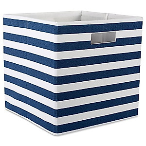 DII Polyester Cube Storage Collection Collapsible Hard Sided Bin, 13x13x13", Nautical Blue