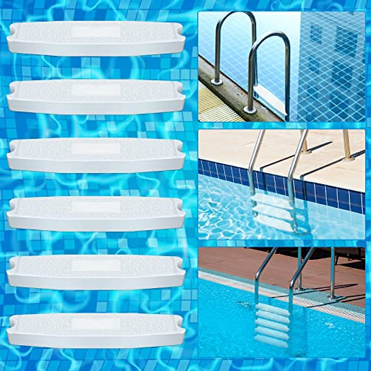 Wettarn 18 Inches Pool Ladder Steps Universal Swimming Pool Ladder Pedal Set Molded Plastic Swimming Pool Ladder Rung Step with Stainless Steel Bolts Fit for Inground and Above Ground Pools(6 Set)