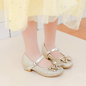 Furdeour Girls Flats Shoes Size 1 Gold Party High Heels for Little Flower Girls Cosplay Wedding Princess(2701Gold 1)