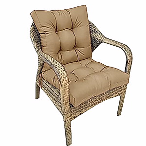 SEAHOME Waterproof Outdoor Seat Back Chair Cushion, Spring/Summer Seasonal All Weather Replacement Cushions, Tufted Pillow Rocking Chair Cushion Indoor,High Back Cushion with Ties (Khaki)