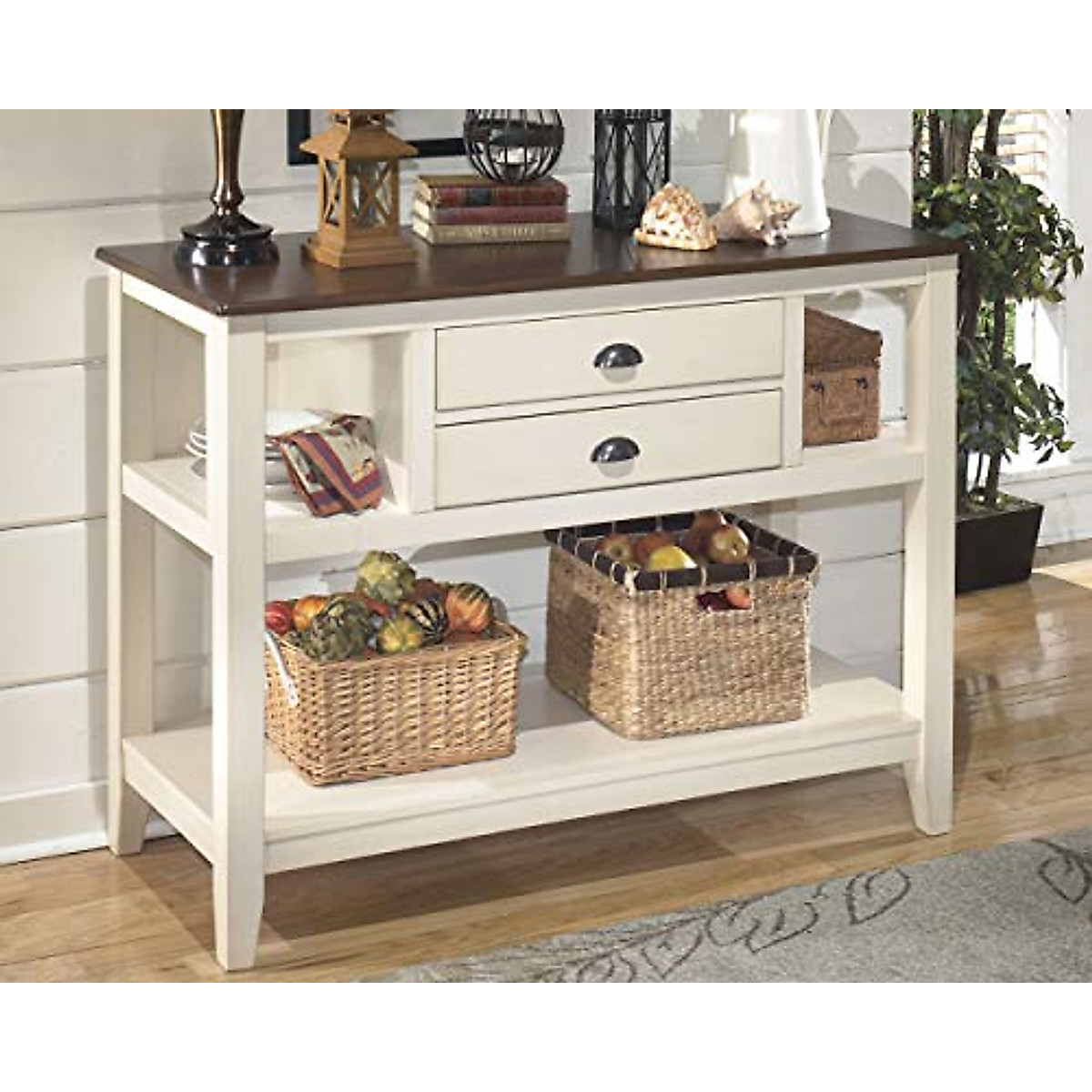 Signature Design by Ashley Whitesburg Cottage Dining Room Server with 2 Storage, Brown & White