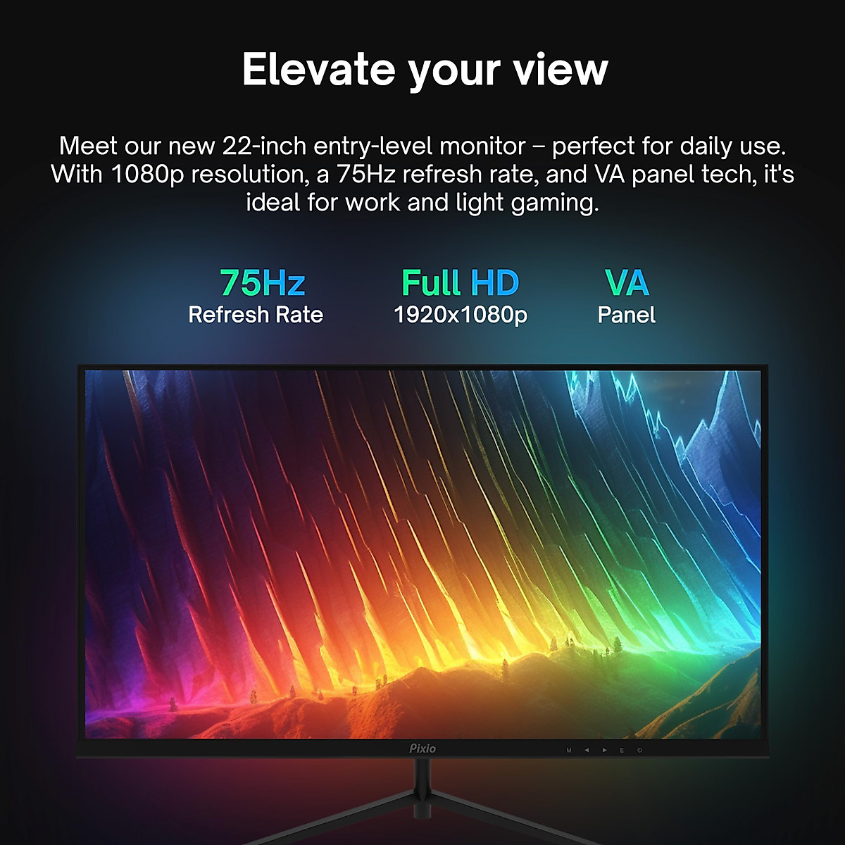 Pixio PX222 22" 75Hz FHD 1080p VA Gaming Monitor with VGA and HDMI Inputs