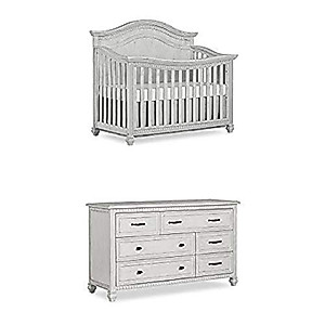Evolur Madison 5, 1 Curved Top Convertible Crib, Antique Grey Mist with Double Dresser