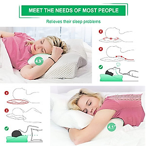 Elviros Cervical Memory Foam Pillow, Contour Pillows for Neck and Shoulder Pain, Ergonomic Orthopedic Sleeping Neck Contoured Support Pillow for Side Sleepers, Back and Stomach Sleepers