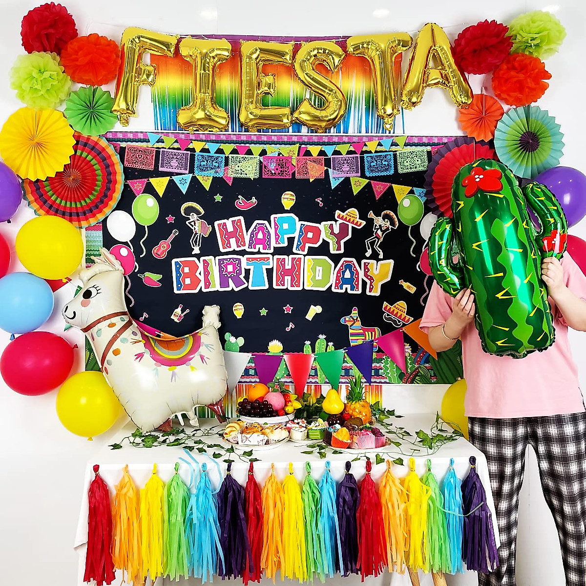 Cinco De Mayo Decorations Mexican Party Birthday Supplies for Boys Girls Adult- Happy Birthday Backdrop Fiesta Balloons for Fiesta Party Decorations