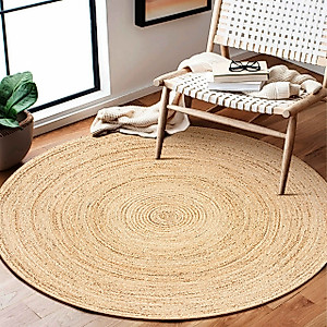 THE BEER VALLEY Jute Braided Boho Area Rug, 8' Round - Natural, Hand Woven Farmhouse Reversible Rugs for Living Room, Kitchen, Bedroom, Sunroom Rustic Decor - 8 Feet Round