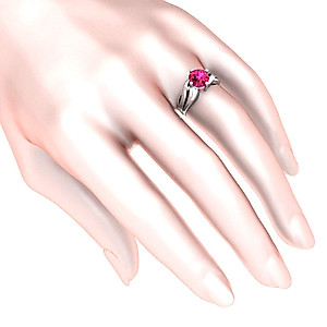 Belinda Jewelz Ring for Womens 925 Sterling Silver Ring Red Ruby Gemstone Ring Rhodium Plated 8mm Solitaire Round Cut Band Ring Jewelry Gift for Wedding Engagement, Size 8